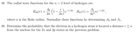 Solved The Radial Wave Functions For The N 2 Level Of