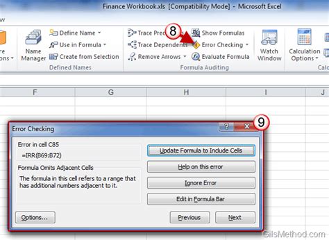 how to use the formula auditing tools in excel 2010