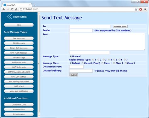 web menu interface nowsms