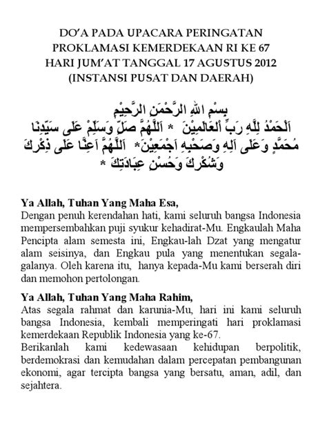 Contoh Doa Singkat Untuk Acara Peringatan Hut Ke 78 Ri 17 Agustus 2023