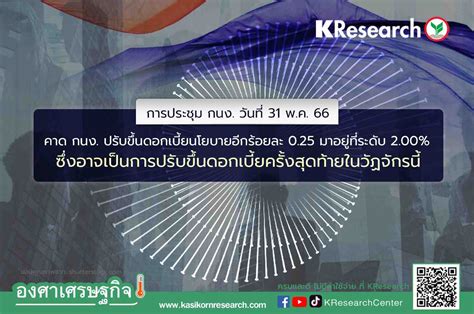 คาด กนง ปรับขึ้นดอกเบี้ยนโยบายอีก 0 25 ในการประชุมวันที่ 31 พ ค 66