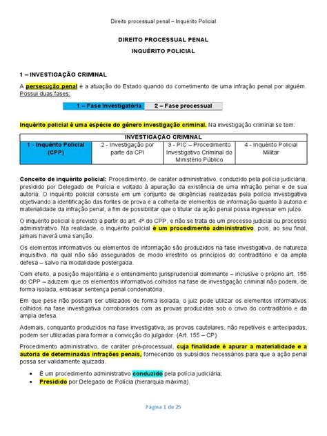 Direito Processual Penal Inquérito Policial Pdf Procedimento