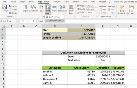 how to set print area in excel