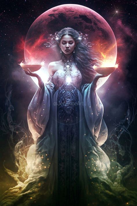 Celestial Magic Print Full Moon Photo Libra Woman Surreal Gothic
