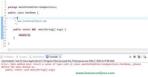 top 10 java interview questions on main method instanceofjava