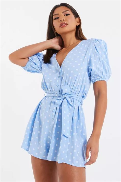 Blue Polka Dot Playsuit Quiz Clothing