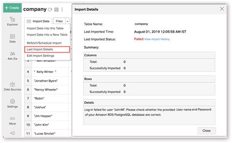 import data from amazon rds postgresql zoho analytics help
