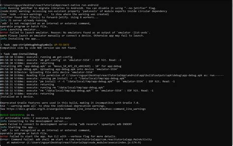 unable to start the emulator by running react native run android