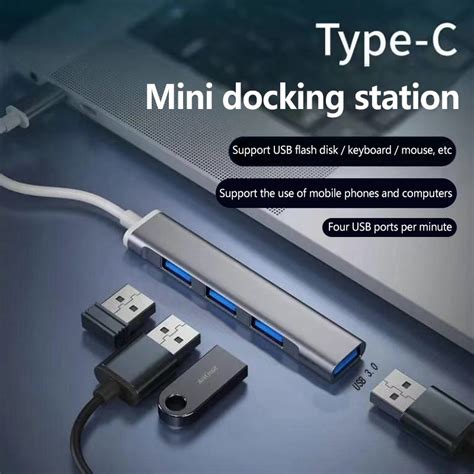 Type C To 4 Usb Hub Expander Ultra Thin Mini Portable 4 Port Usb 3 0