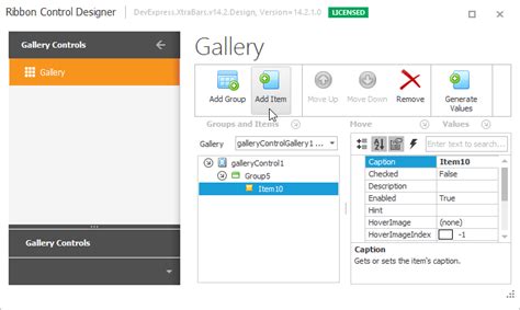 customizing galleries at design time winforms controls