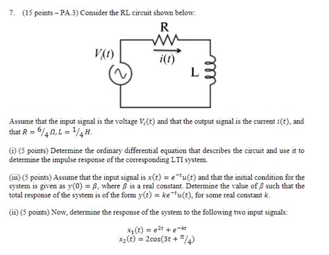 Solved 7 15 Points Pa 3 Consider The Rl Circuit Shown