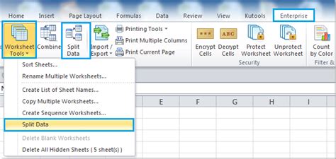 how to split data into multiple worksheets by rows count
