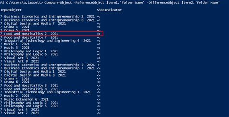 compareobject powershell compare two files not showing correct data