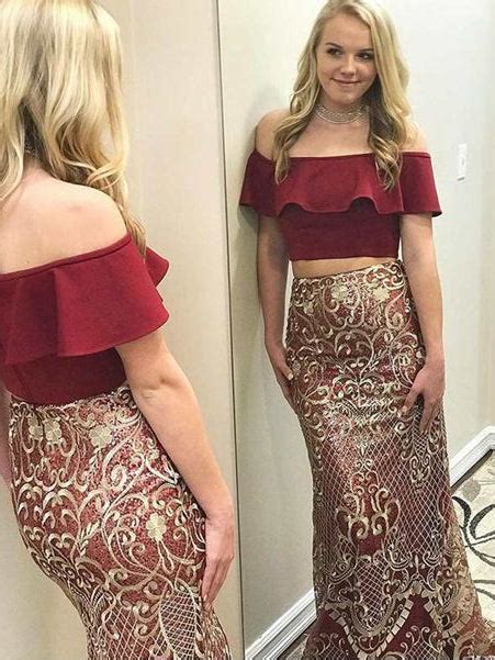 Two Piece Prom Dresses Off The Shoulder A Line Long Lace Prom Dress Jk