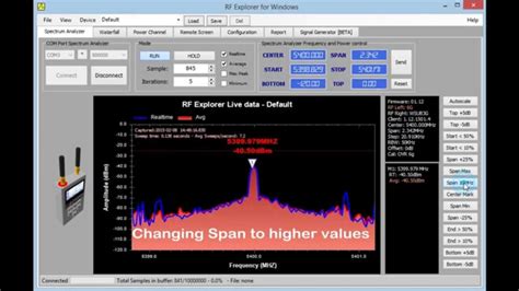 rfexplorer 6g widespan 600mhz demo youtube