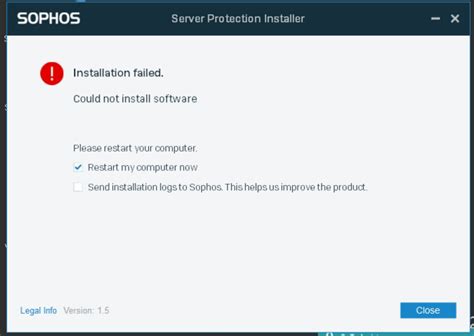 cannot install sophos on server installation fails with error message