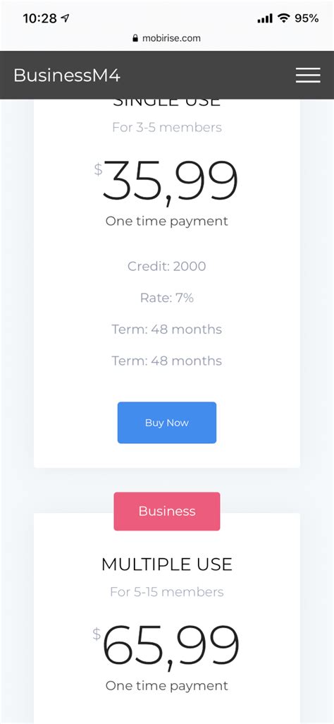 pricing table on mobile mobirise forums
