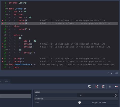 debugger doesn t show local variables if debug line is the last line of