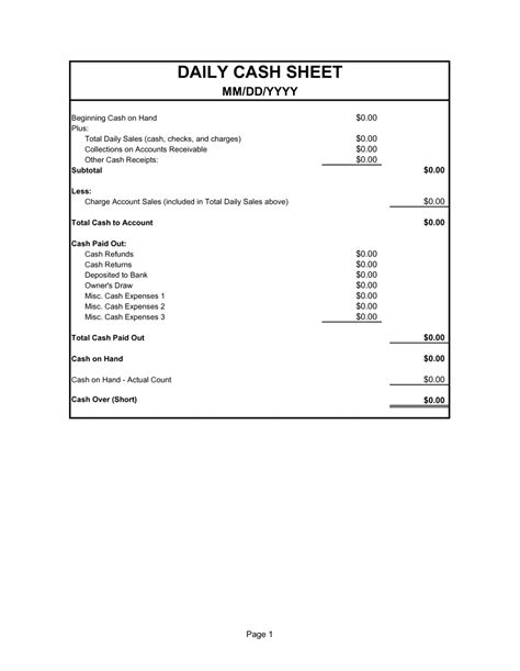 Daily Cash Flow Excel Template