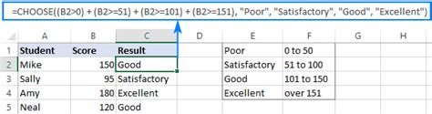 choose function in excel with formula examples