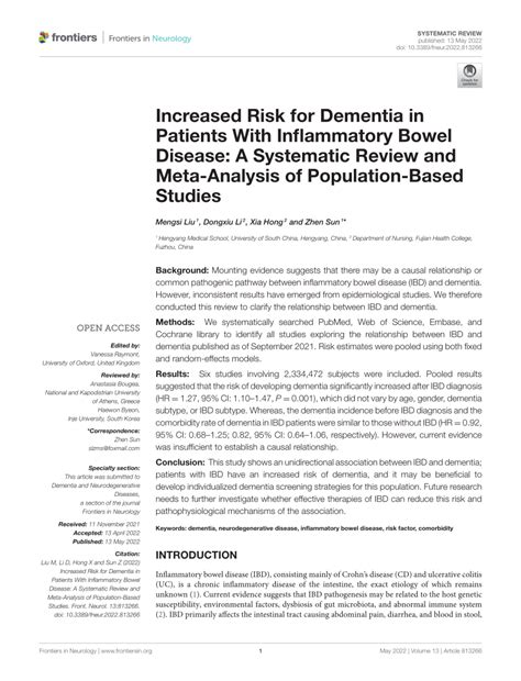 Pdf Increased Risk For Dementia In Patients With Inflammatory Bowel