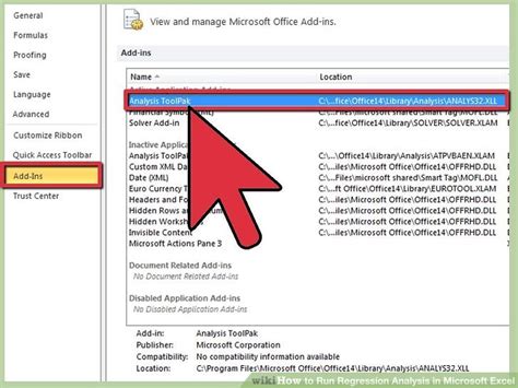 how to run regression analysis in microsoft excel with