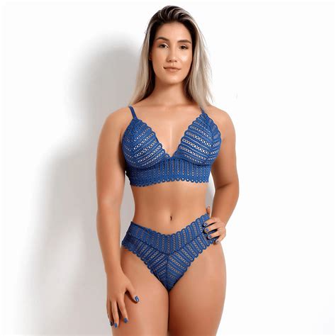 Liby Sex Shop Conjunto Dani Lingerie Atalaia CaleÇon Em Renda Azul