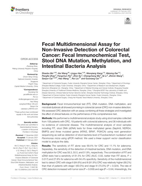 Pdf Fecal Multidimensional Assay For Non Invasive Detection Of