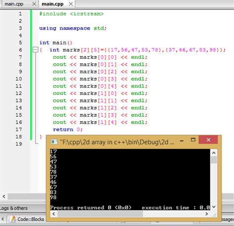two dimensional array in cpp language code for java c