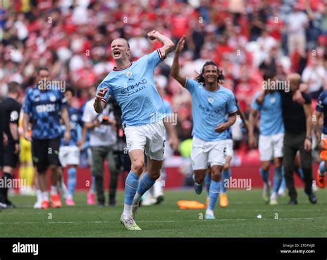 London Uk 03rd June 2023 Erling Haaland Mc Celebrates The Win At
