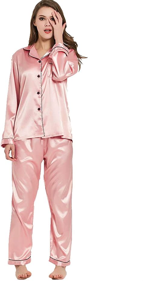 Swomog Womens Silk Satin Pajamas Long Sleeve Loungewear Two Piece