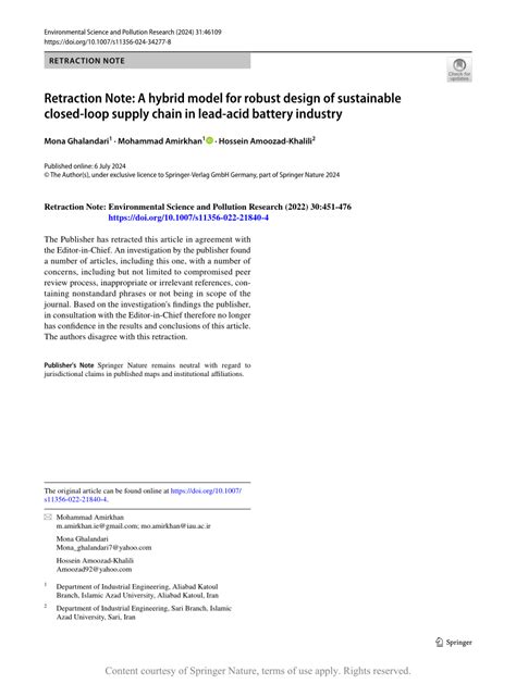 Retraction Note A Hybrid Model For Robust Design Of Sustainable Closed