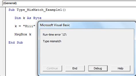 vba type mismatch error examples how to fix run time
