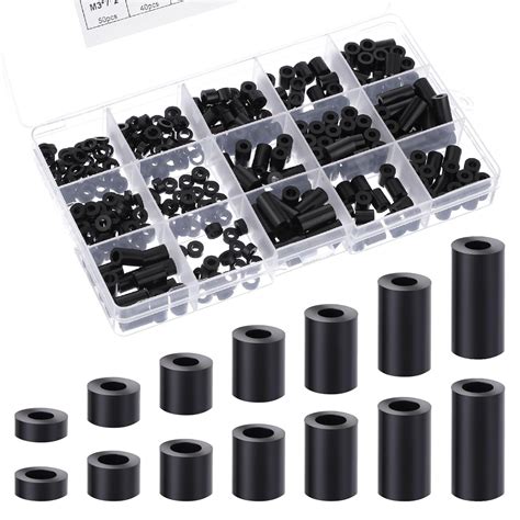 345 Pcs Black Nylon Spacers M3 M4 Plastic Spacers Insulation Abs Round