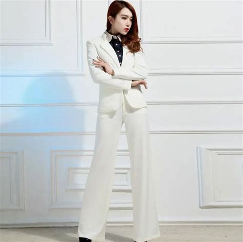 Women Pant Suits 2 Piece Set White New Bussiness Formal Elegant Jacket