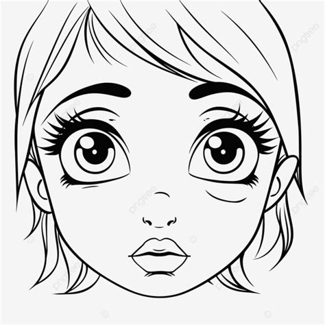 رسم صفحات تلوين رأس الفتاة ذات العيون الكبيرة تخطيطي المتجه رسم الجناح