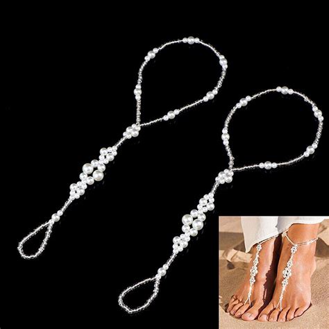 Women Pearl Anklet Bracelet Beach Imitation Pearl Barefoot Sandal