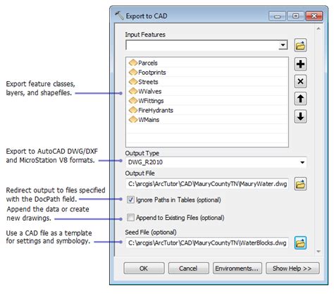 exporting features to cad drawings—help arcgis desktop