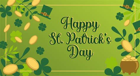 St Patrick Day Poster Leprechauns Hat And Clover With Gold Coins