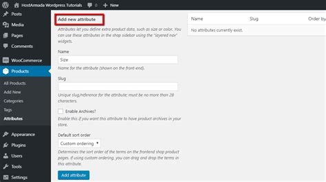 adding and configuring product attributes in woocommerce hostarmada