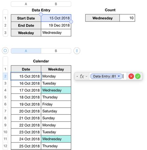 how to count wednesdays between two dates apple community