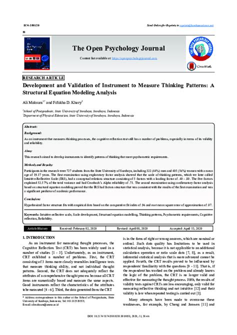 Pdf Development And Validation Of Instrument To Measure Thinking