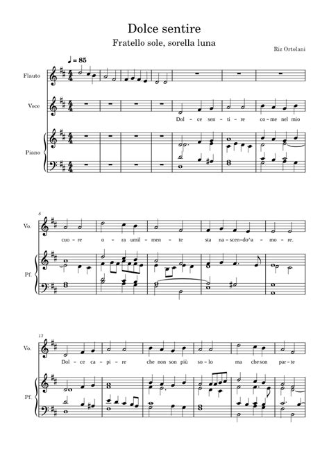 Dolce Sentire Riz Ortolani Fratello Sole Sorella Luna Sheet Music