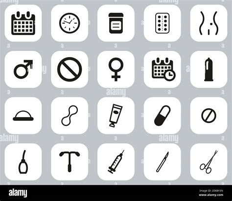 Métodos Anticonceptivos Iconos Blanco Y Negro Diseño Plano Conjunto