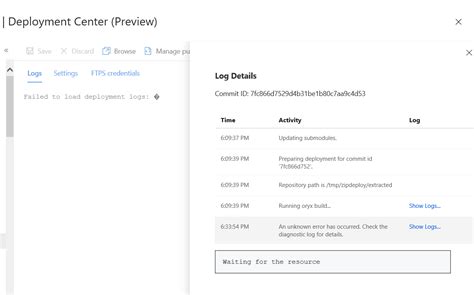 reactjs where to get deployment logs of azure app