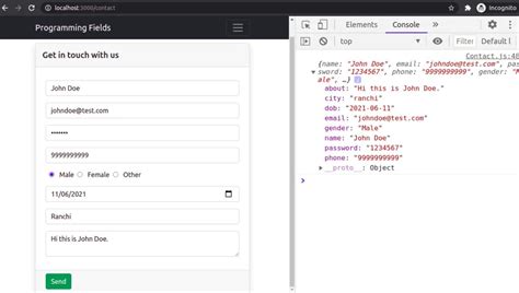 form handling in react js with validation using react state