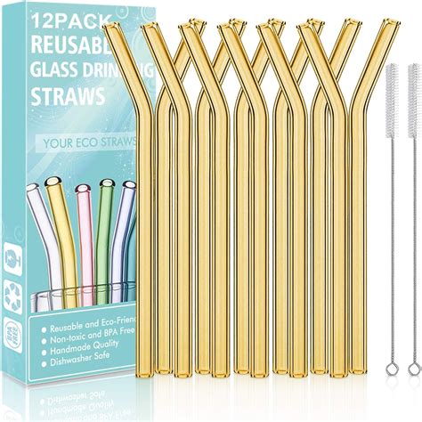 Reusable Bent Glass Drinking Straws Set Of 12 Bent Straws