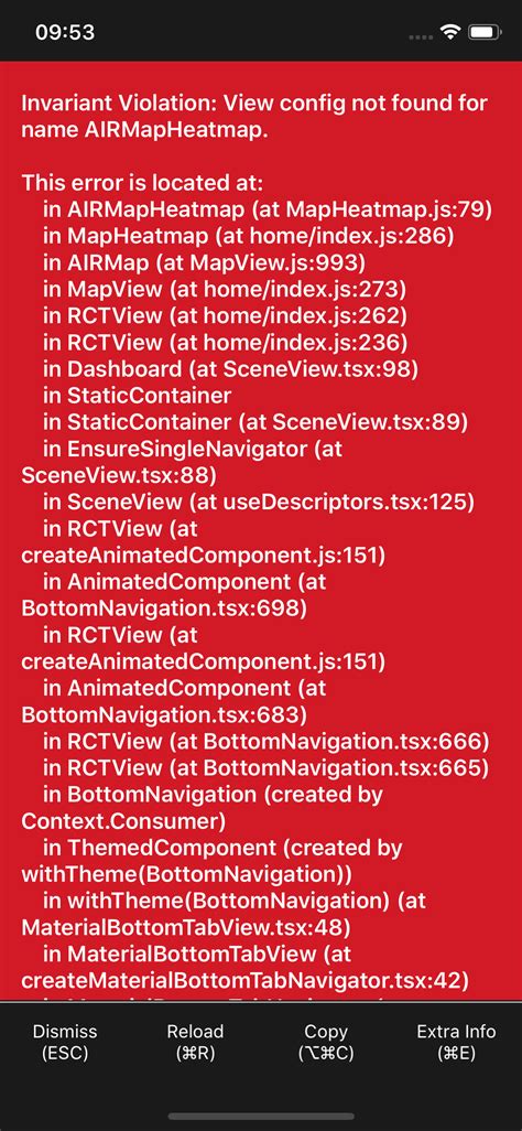 invariant violation view config not found for name airmapheatmap