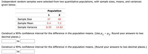 Solved Independent Random Samples Were Selected From Two