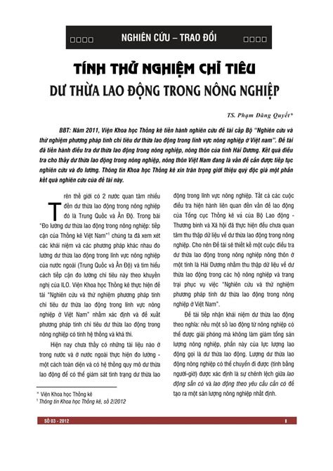 DÆ° Thá«a Lao Ä á Ng Trong NÃ´ng Nghiá P Viá N Khoa Há C Thá Ng KÃª
